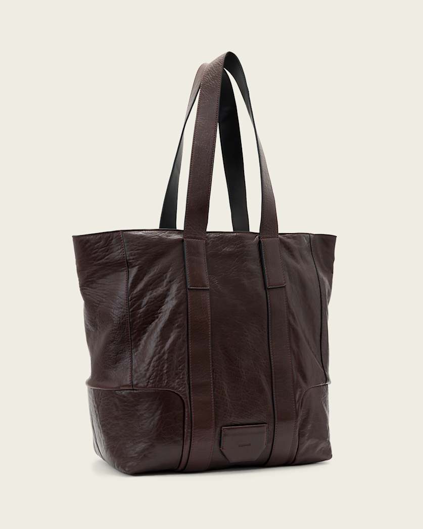 Ares Grain Leather Open Tote Bag BURNT UMBER RED | ALLSAINTS